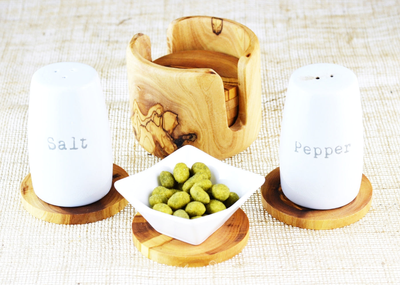 Olive wood set of 6 Coasters in Non-Rustic Holder | MR OLIVEWOOD® – MR ...